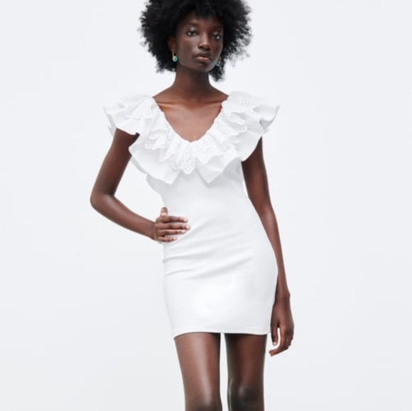 Zara | Dresses | Zara Ruffled Ribbed White Mini Dress | Poshmark